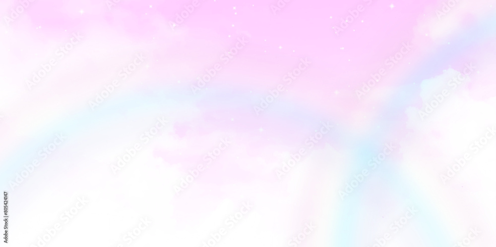 Pink vector watercolor art background with white clouds and pink sky ...