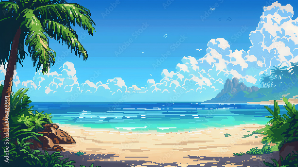 pixel art of sunny beach dungeon background battle scene in RPG old ...