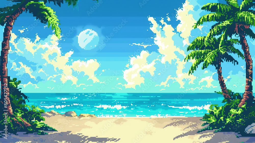 pixel art of sunny beach dungeon background battle scene in RPG old ...