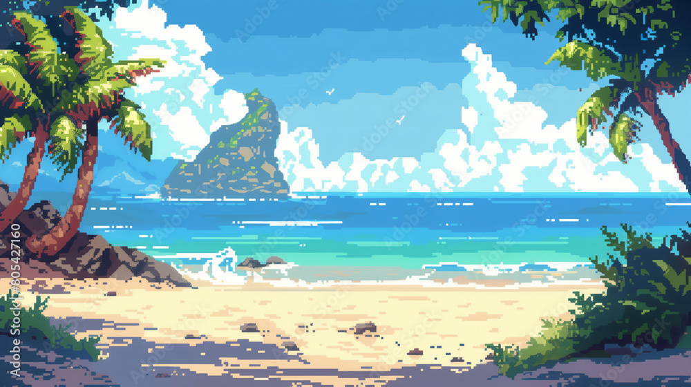 pixel art of sunny beach dungeon background battle scene in RPG old ...
