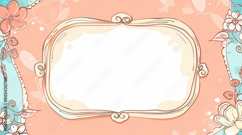 cute doodle pink blue frame with flowers cute cartoonish page print ...
