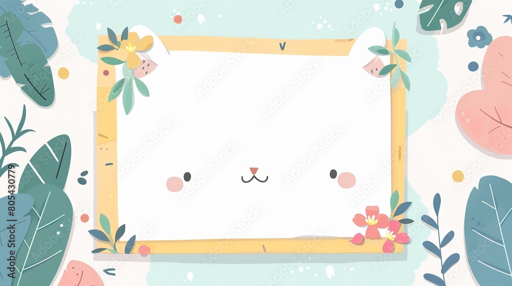 cute white rabbit kawaii face with copy space flower frame cute ...