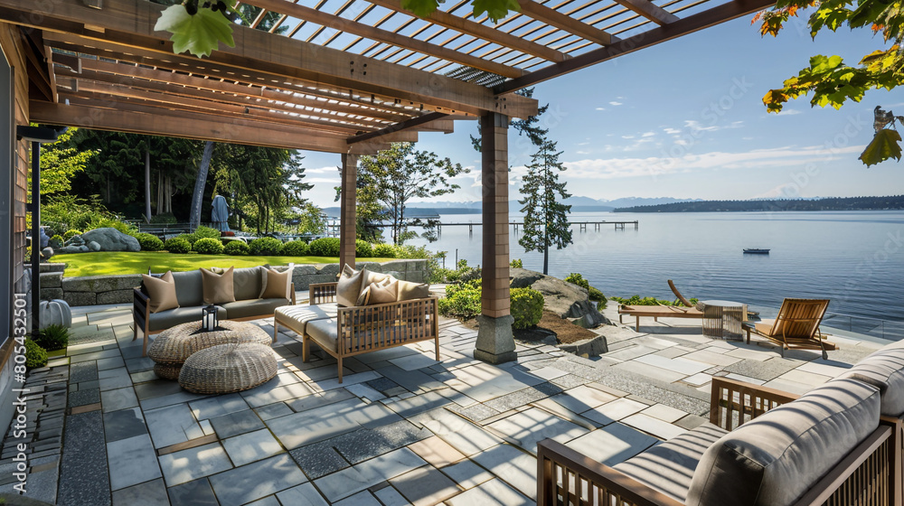 Foto de A waterfront patio with a view of Puget Sound, where natural ...