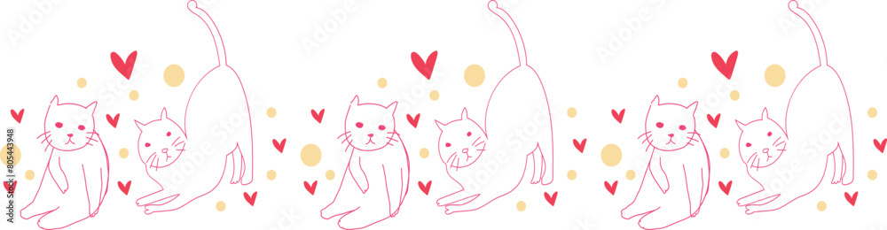 Cute cat line border on transparent background. Stock Vector | Adobe Stock