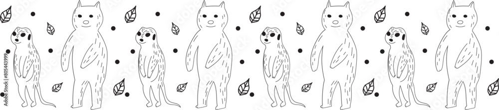 Cute meerkat line border on transparent background. Stock Vector ...