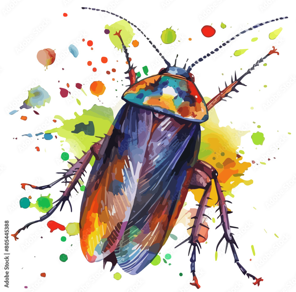 Watercolor drawing of a cockroach, isolated on a white background ...