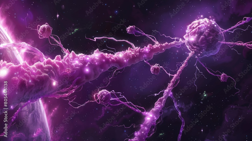 Artistic digital rendering of a pink neural synapse in a cosmic setting ...