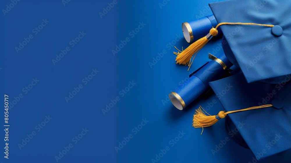 Sophisticated blue graduation cap and diploma setup, representing ...