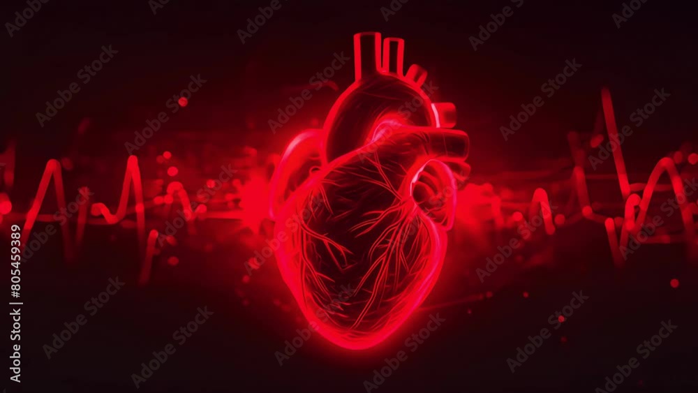 human heart shape with red cardio pulse line. Creative stylized red ...