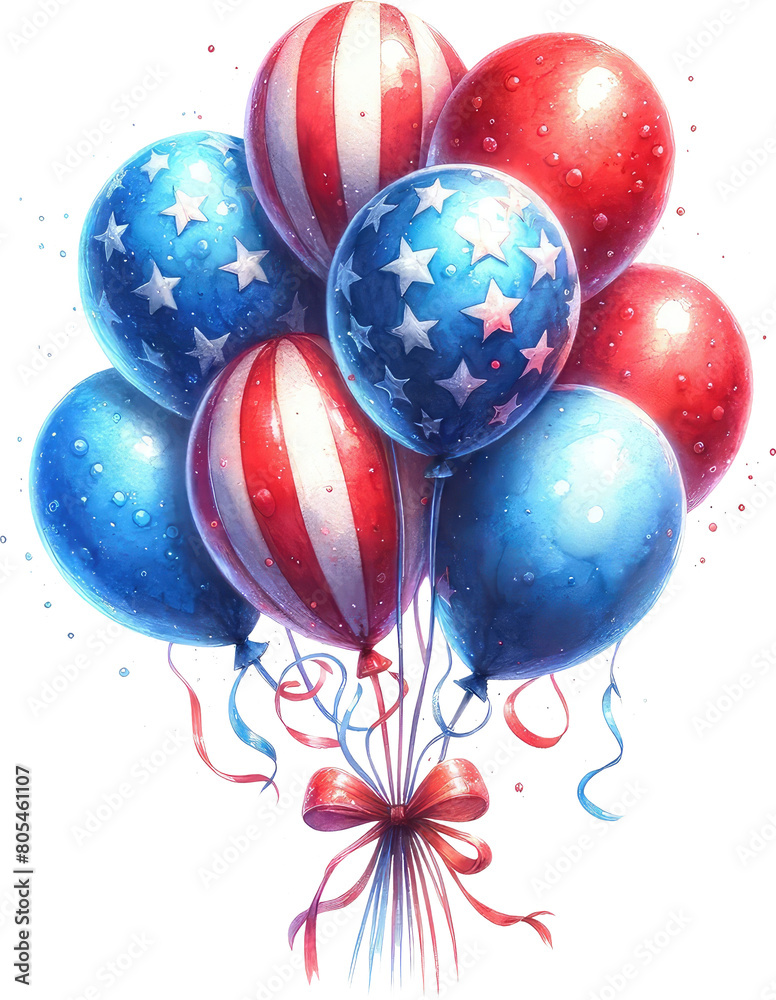 Watercolor Balloons American Flag Clipart for July 4th and Memorial Day ...