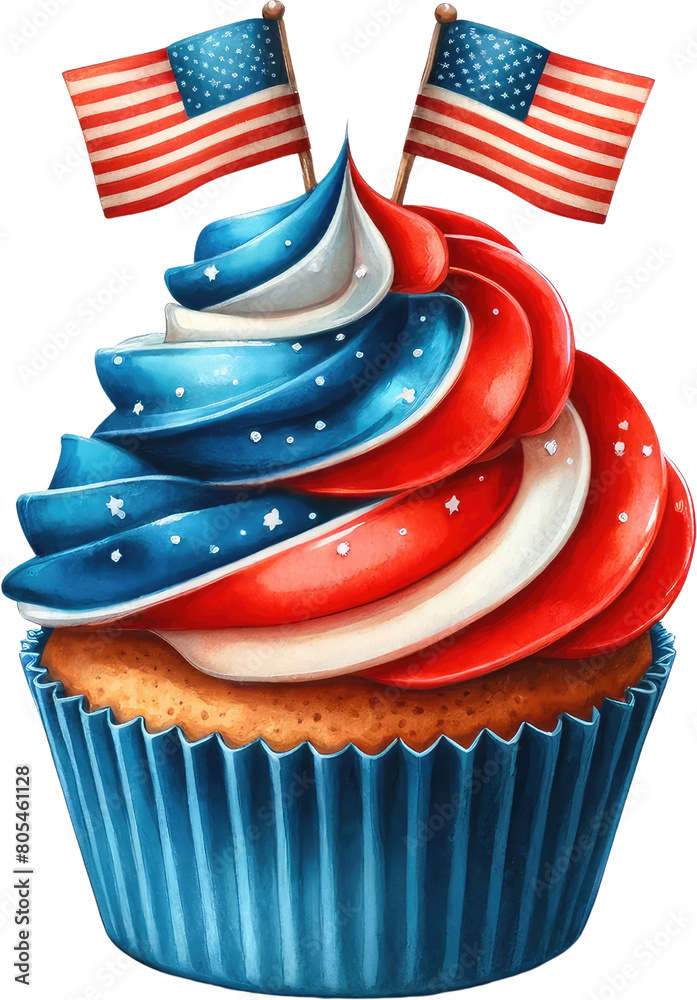 Watercolor Cupcake American Flag Clipart for July 4th and Memorial Day ...