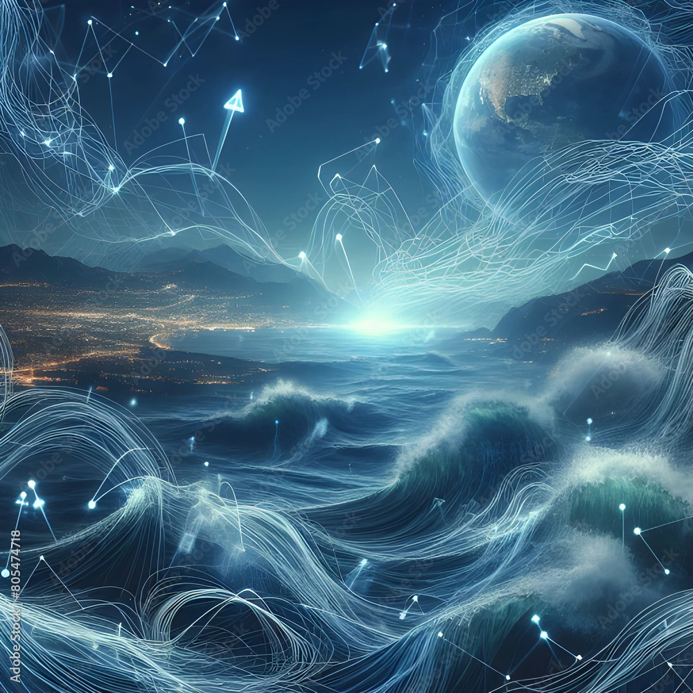 sound waves, and oceans of symbols, from science, Generative AI Stock ...