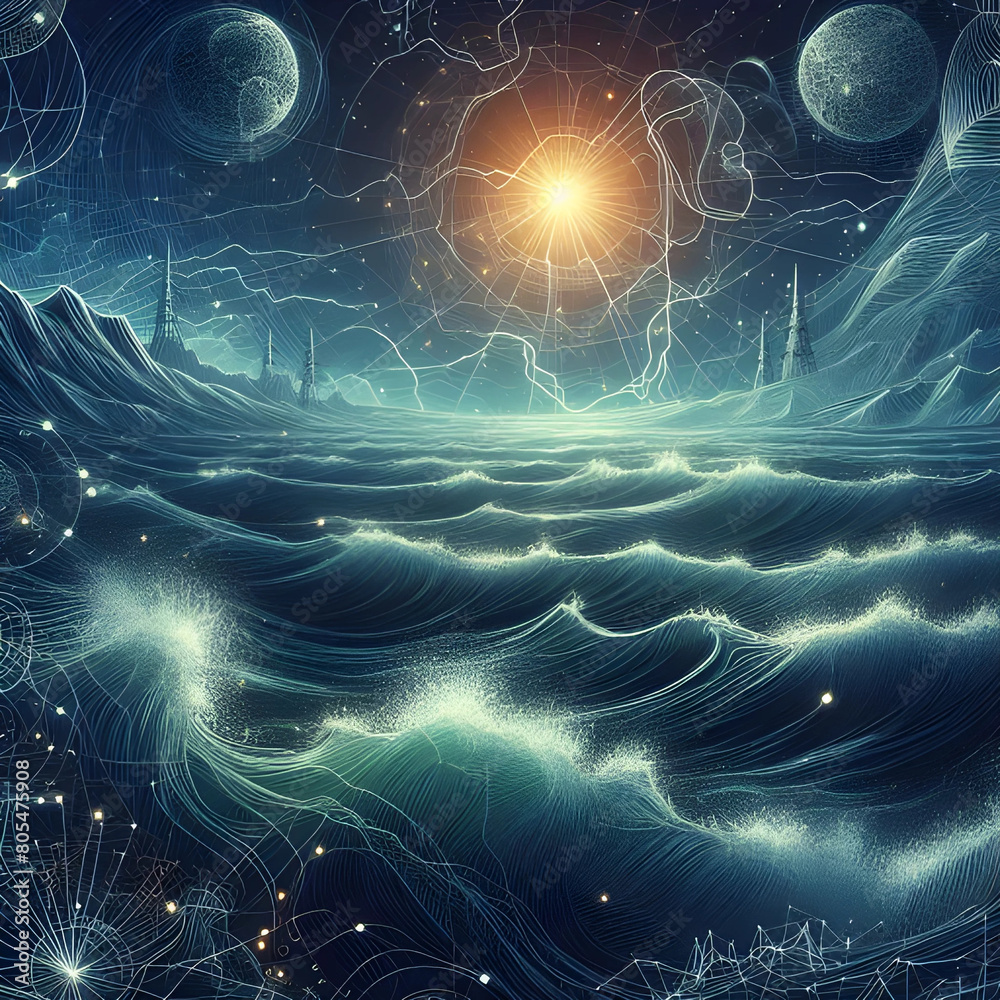 sound waves, and oceans of symbols, from science, Generative AI Stock ...