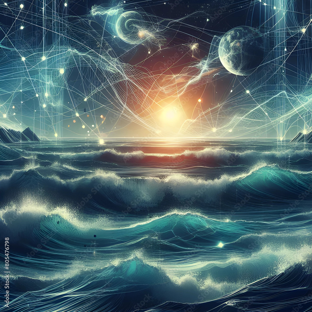 sound waves, and oceans of symbols, from science, Generative AI Stock ...