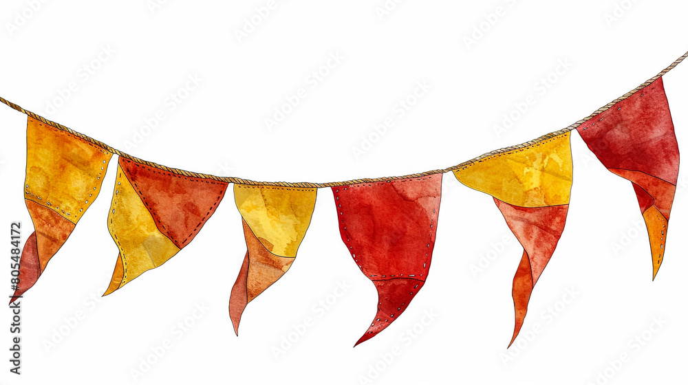 Watercolor hand drawn green flags garland isolated on white background ...