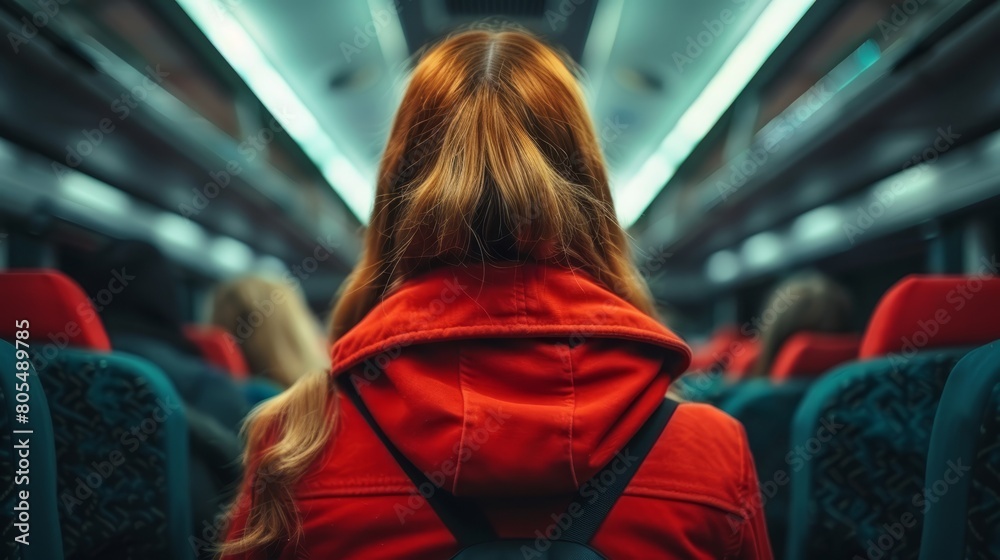 Woman sitting on bus with turned back, exposing her bald head Stock ...