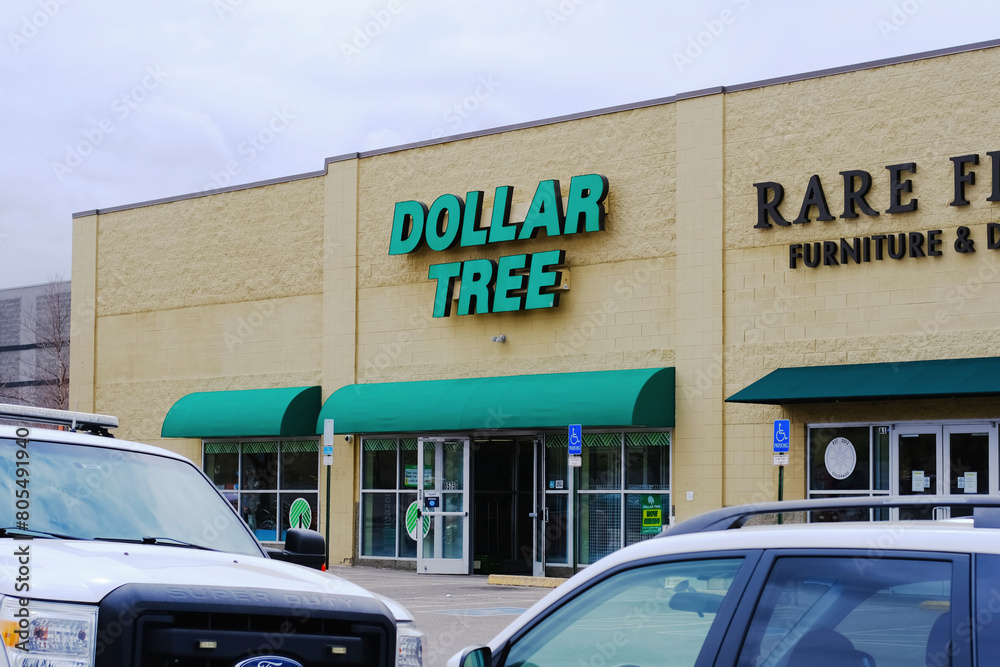 Colorado, USA - April 01 2024: Dollar Tree retail store entrance with ...