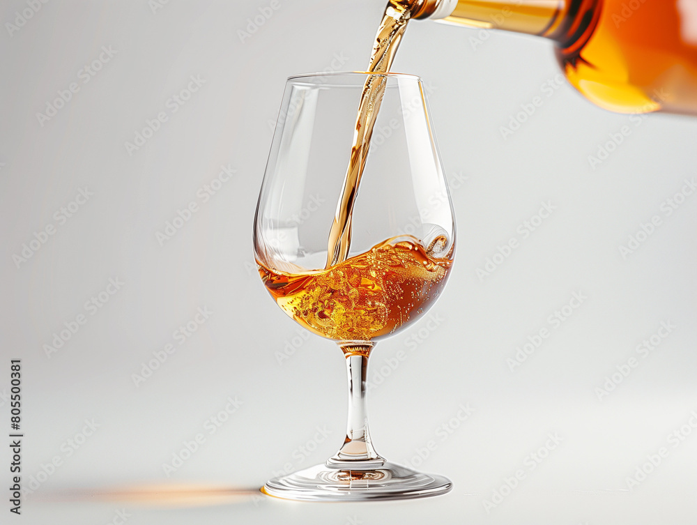 Verser du cidre ou du calvados dans un verre de vin, verre et bouteille ...