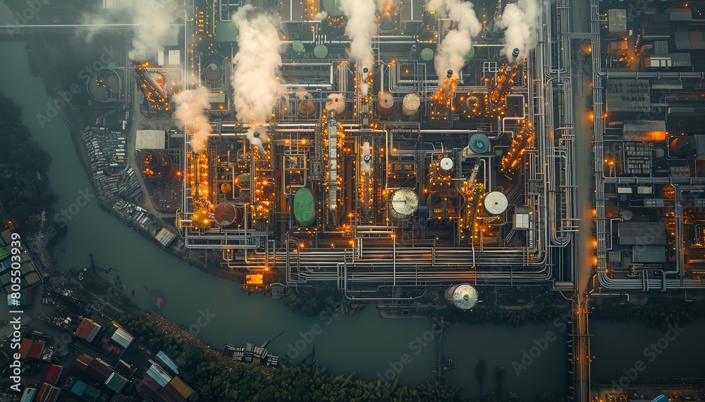 Witness the pulse of industry from above, where factories and ...