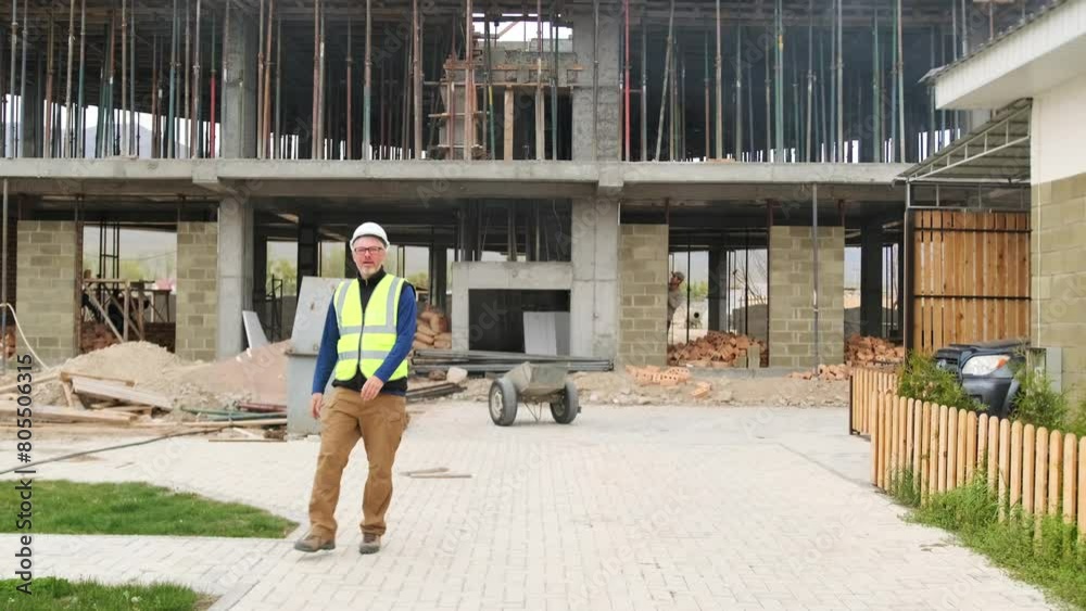 Fired construction worker angrily takes off his safety helmet and ...