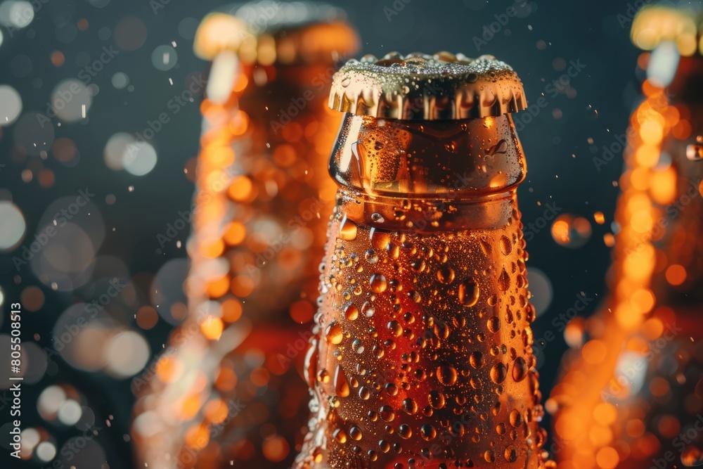 The refreshing condensation forming on chilled beer glasses or bottles ...