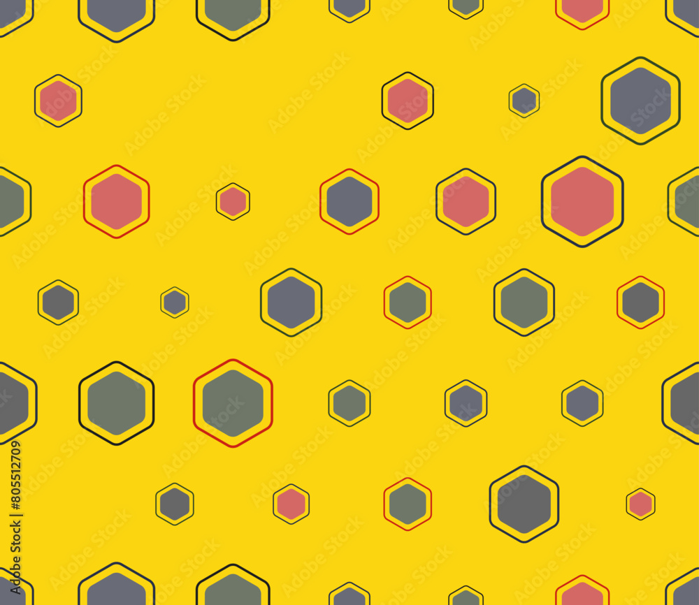 Tileabe mosaic background. Multicolored geometric elements of varied size. Rounded hexagons ...