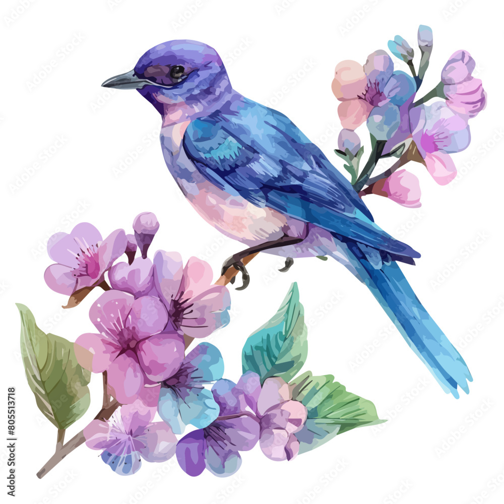 Watercolor painting of a nightingale, isolated on a white background ...