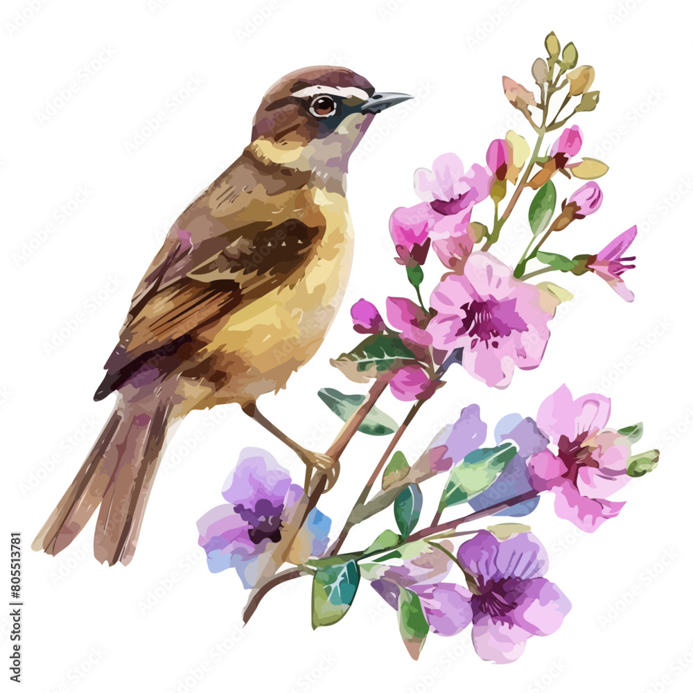 Watercolor Illustration of a nightingale, isolated on a white ...