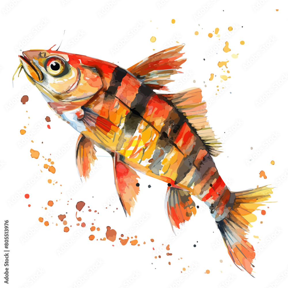 Watercolor vector of a tiger barb fish, isolated on a white background ...