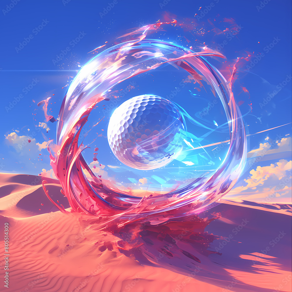 Dynamic Golf Ball in Mid-Air Amidst Intense Cybertron Desert Storm ...