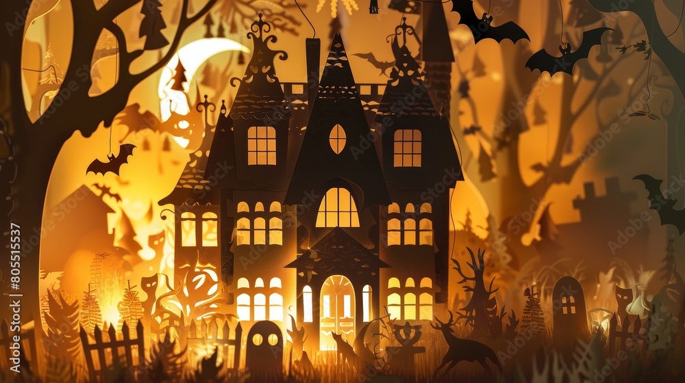 3D Papercraft Haunted House Design Stock Illustration | Adobe Stock