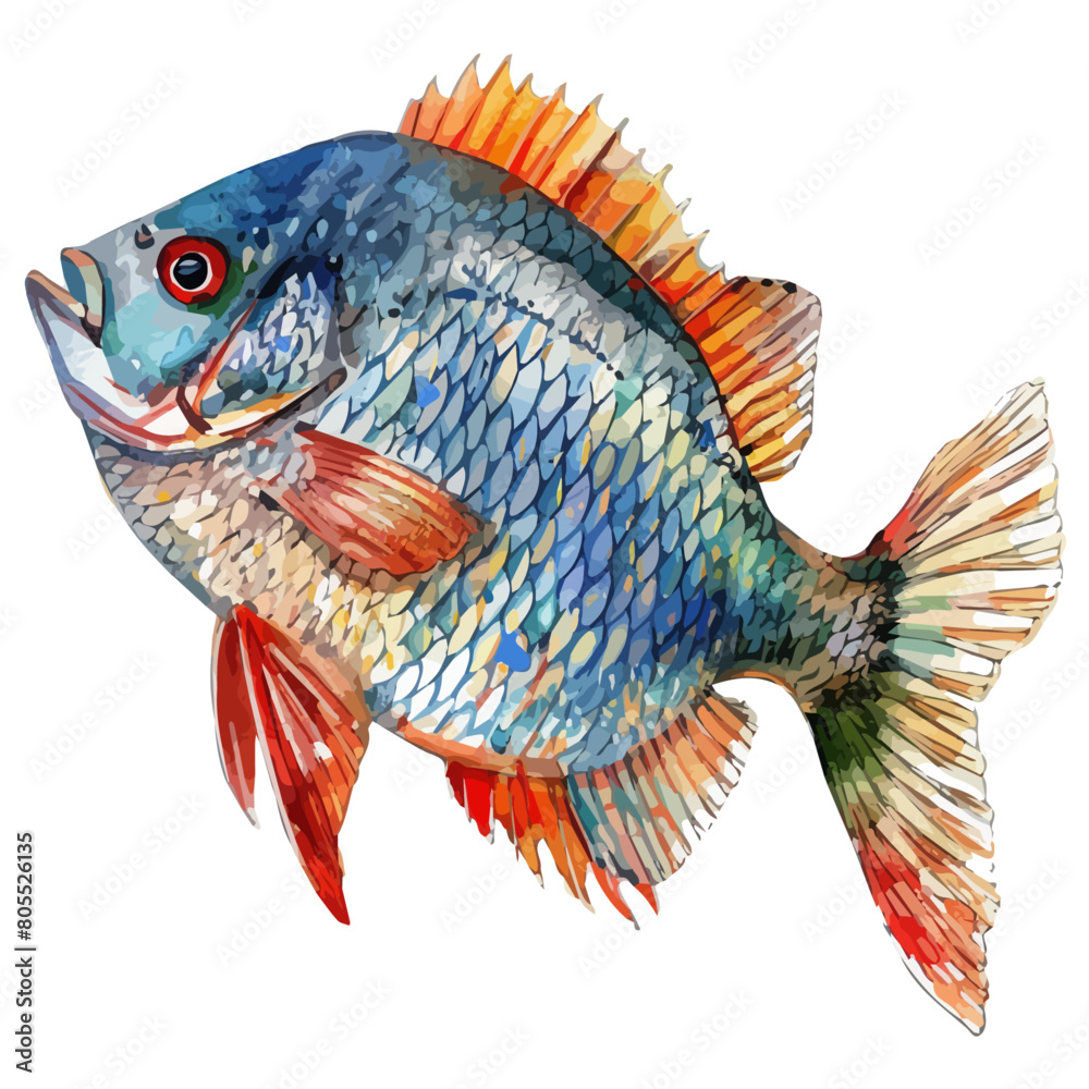 Watercolor Illustration of a fish, isolated on a white background ...