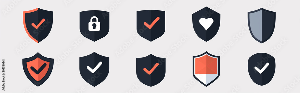 Set of security icons, black and white silhouette, simple vector ...