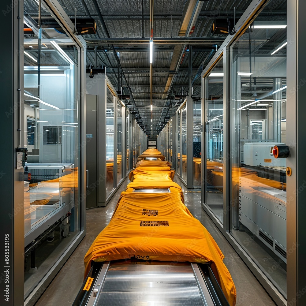 Automated sorting and treatment center where AI identifies fabric types ...