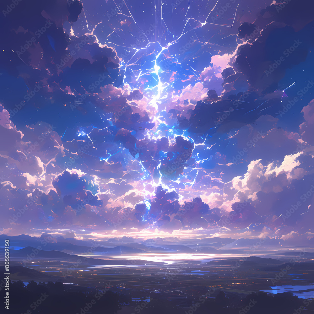 A stunning depiction of a lightning storm illuminating the night sky ...