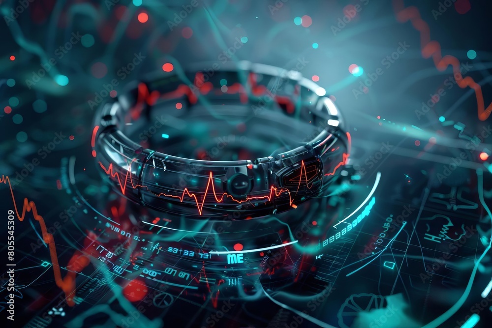 Depict a nanosensor in a medical implant, monitoring heart rate and ...