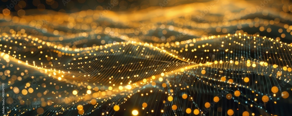 Visualize a network of gold nanowires on a silicon chip, emphasizing ...