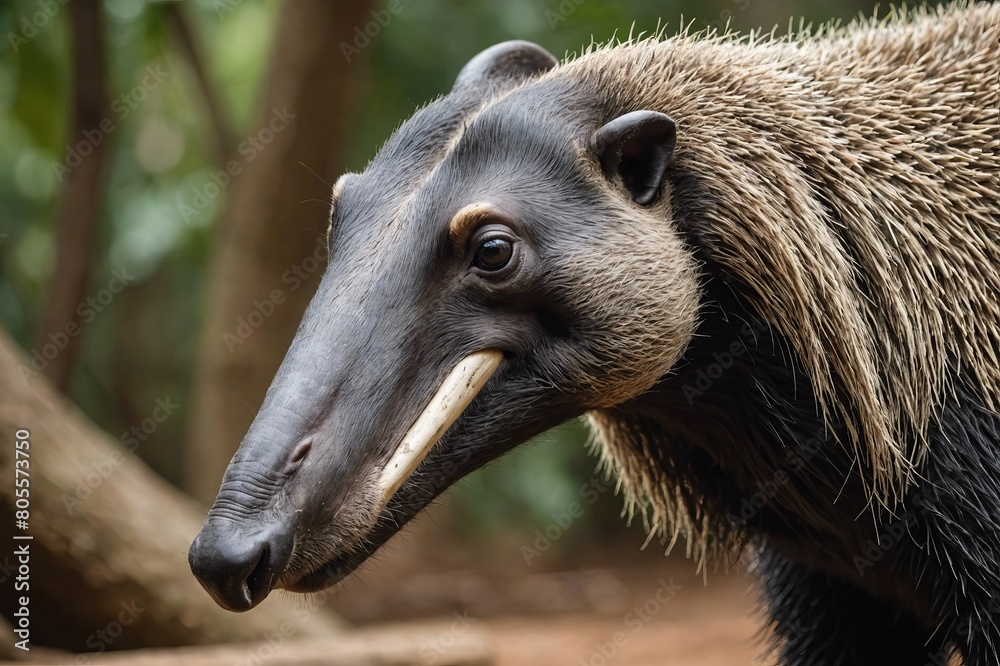 top close and full framed view of Giant Anteater head , detailed and sharp textures, large depth ...