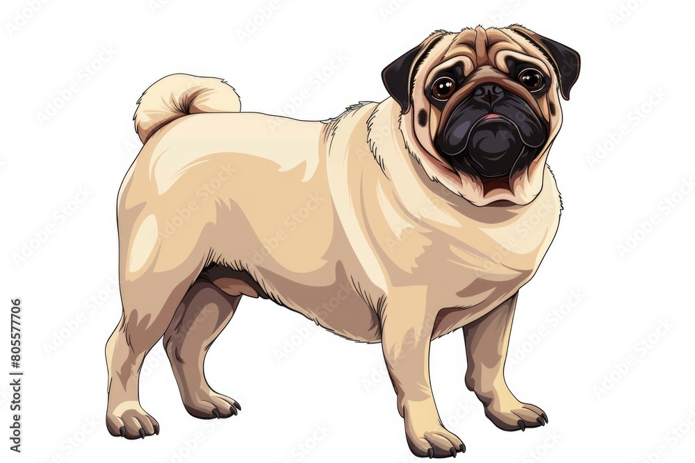Cute cartoon pug dog standing in front of a white background. Perfect ...