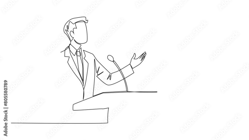 Self drawing animation single one line drawing young businessman ...