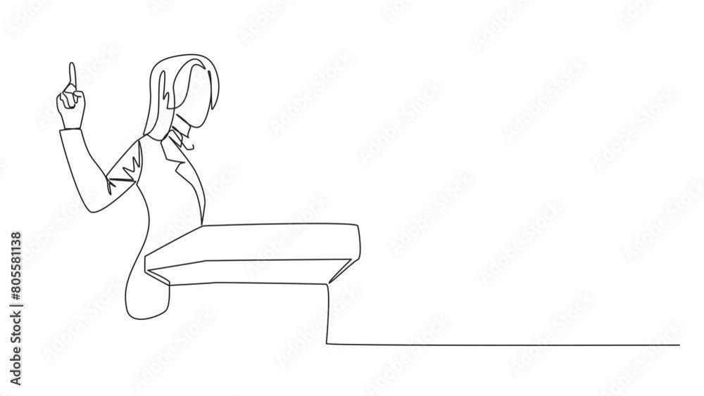 Self drawing animation of single one line drawing young businesswoman ...