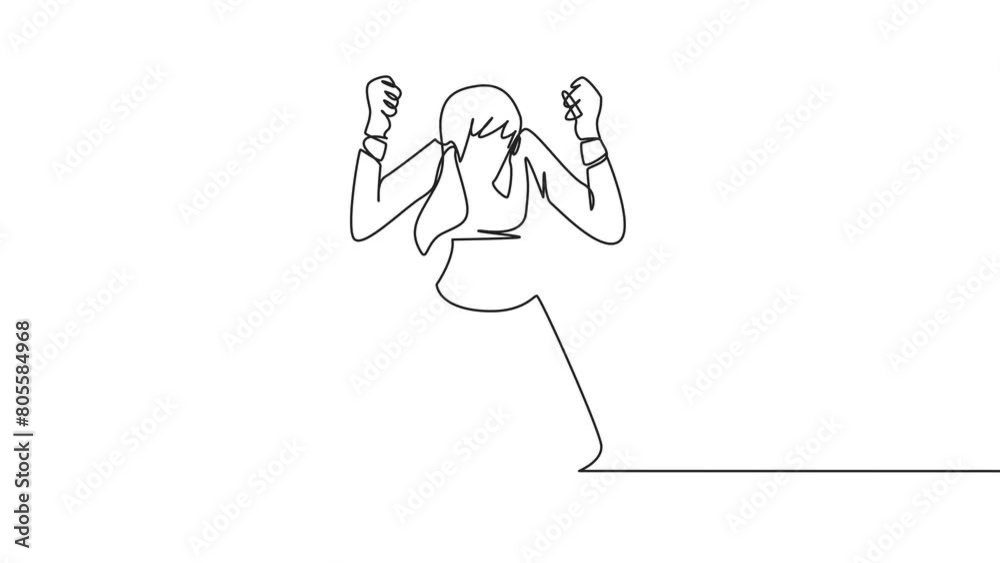 Self drawing animation of single one line drawing businesswoman ...