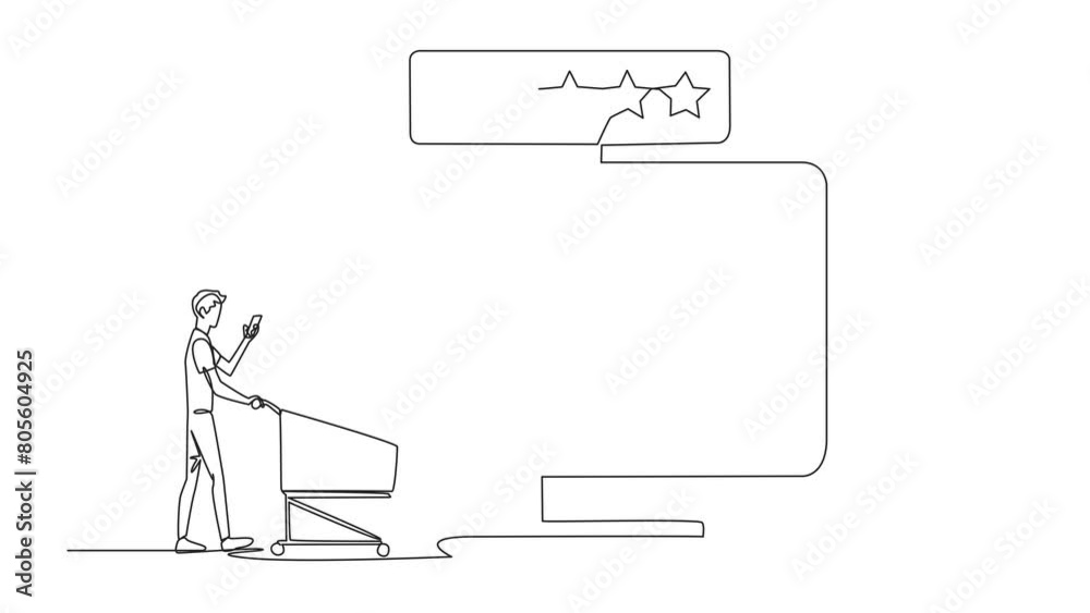 Self drawing animation of continuous line drawing happy man walking ...