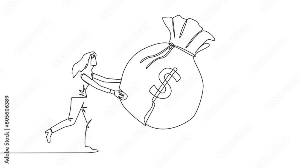 Self drawing animation of one line drawing two businesswoman fighting ...