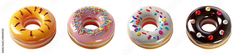 set of donut icons with various flavors isolated on transparent ...