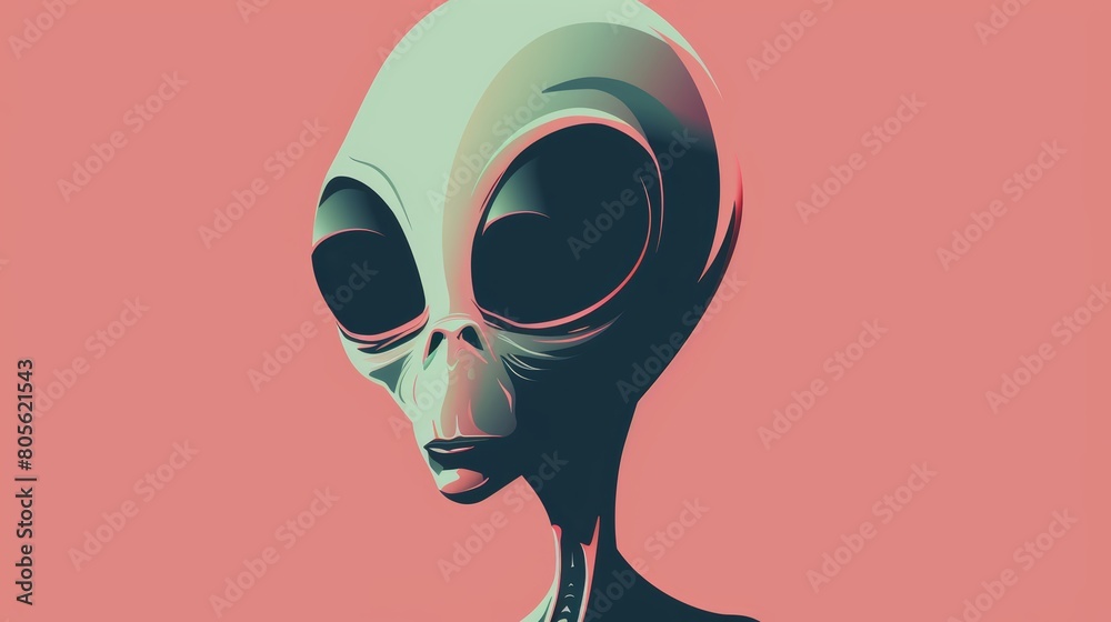 Stylized alien portrait on pink background. Modern digital art for ...
