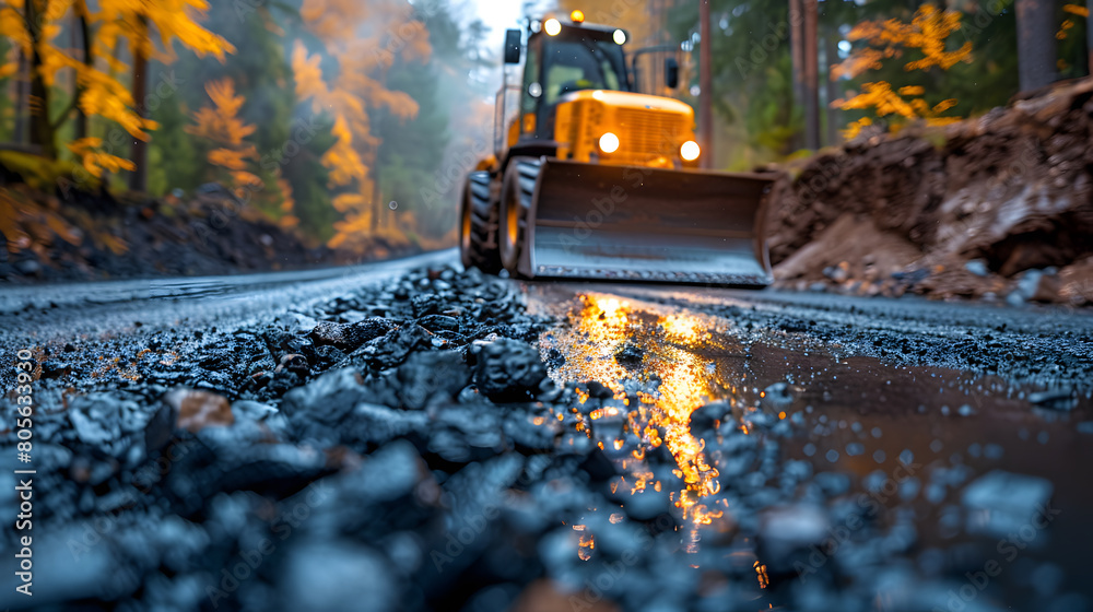 Construction site is laying new asphalt road pavement,road construction ...