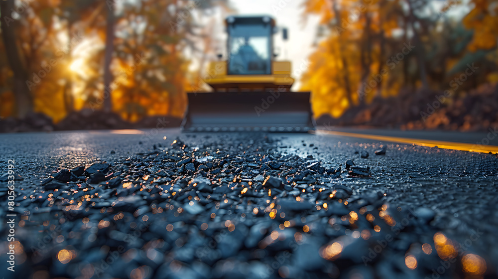 Construction site is laying new asphalt road pavement,road construction ...