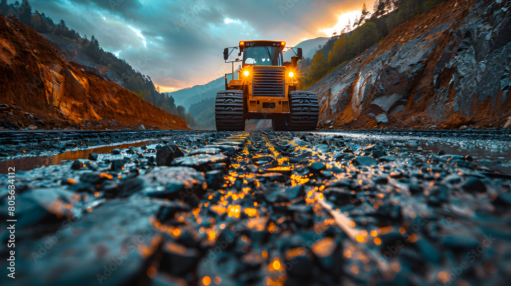 Construction site is laying new asphalt road pavement,road construction ...