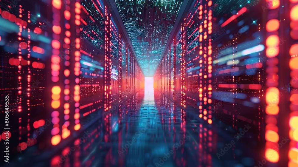 Data center rack server on server room, server room security, data ...